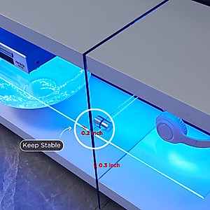 T4TREAM Modern TV Stand for 75 Inch TV, Tempered Glass and Wood Entertainment Center with RGB LED Lights, Media Console Table with Open Storage Shelves for Living Room, Solid White