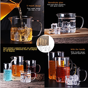 Lab Measuring Glass Beaker Set - Borosilicate Glass Beaker with Handle and gate，4 beakers and 2 Glass Straws， High and Low-Temperature Resistance