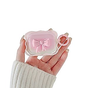 Ownest Compatible with AirPods Pro/Pro 2 Case Soft Clear TPU with Cute 3D Colour Bow Design Shockproof Keychain Cover for Girls Woman Airpods Pro/Pro 2-Pink