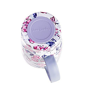Vera Bradley Insulated Coffee Mug with Handle, 18 Ounce Stainless Steel Tumbler with Lid, Pink Floral Metal Thermal Cup, Hummingbird Ditsy