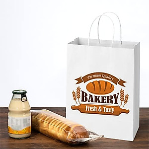 Poever White Paper Bags with Handles 10x5x13 Kraft Gift Bags 100 PCS Bulk, Large Shopping Bags Party Favor Bags Goodie Bags Grocery Bags Merchandise Bags for Packaging Products Recyclable