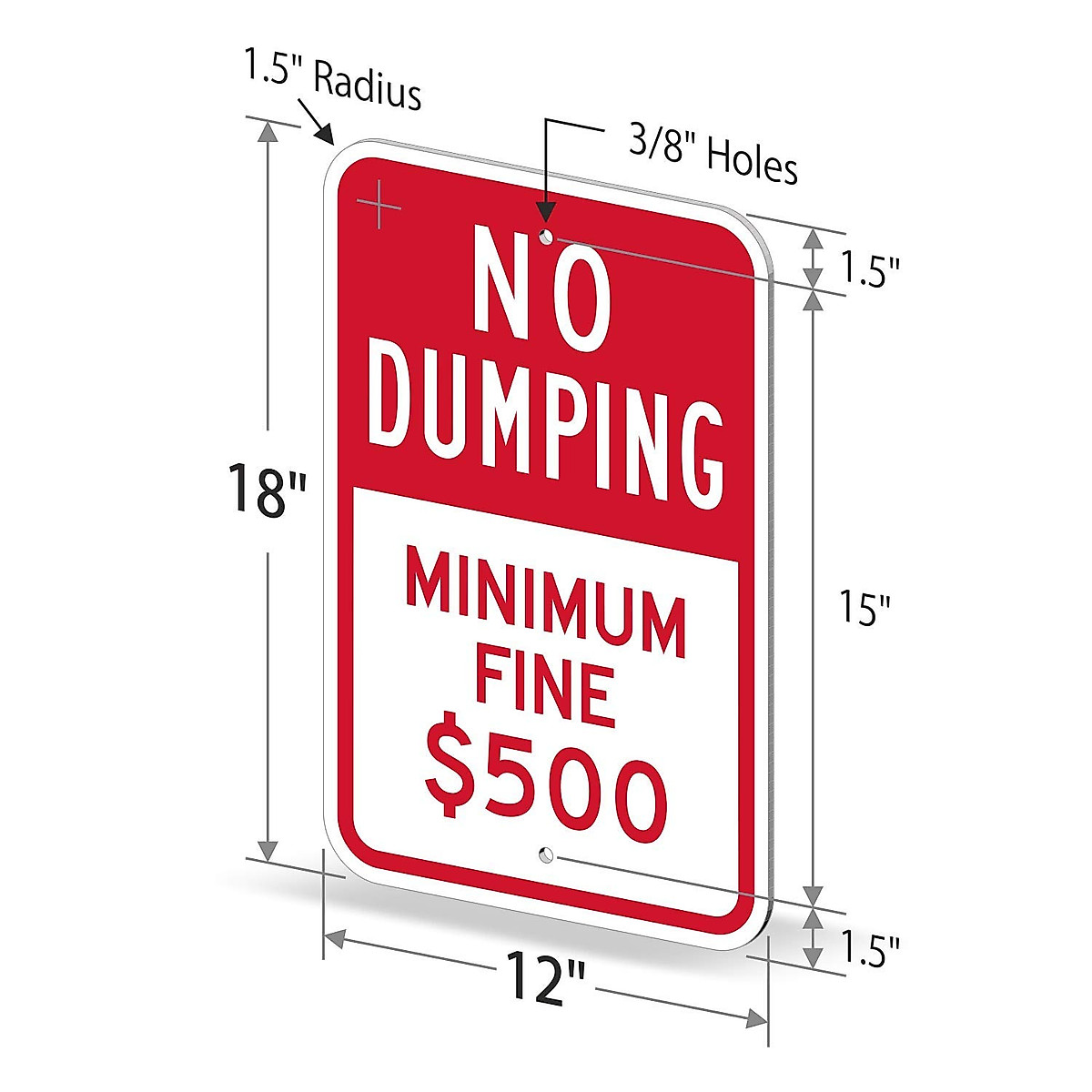 "No Dumping - Minimum Fine $500" Sign By SmartSign | 12" x 18" Aluminum