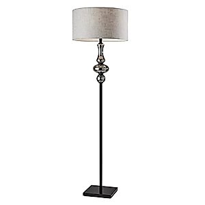 Adesso 1554-01 Natalie Floor Lamp, 65.5 in, 100W, Black/Smoked Glass, 1 Floor Lamp