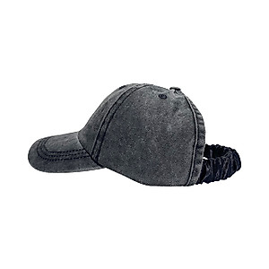 CurlCap Natural Hair Backless Cap – Satin Lined Baseball Hat for Women (Black Denim), One Size