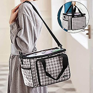 Teamoy Crochet Bag,Knitting Bag Yarn Tote with Compartments for Knitting Needles, Crochet Hooks, Knitting Project and Accessories, Bag Only, Gray Dots