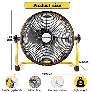 jdzhineng Battery Operated Fan, 15000mAh Battery Powered Fan, Portable Rechargeable Floor Fan for Camping, Travel and Home. Cordless Outdoor Fan with Metal Blade.