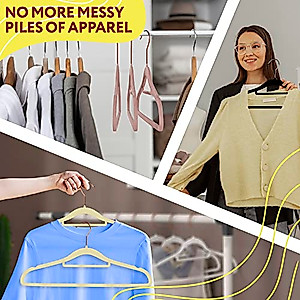 Amiff Beige Velvet Hangers 17.5". Pack of 10 Thin Hangers Non Slip Velvet for Any Clothing Style. Sturdy & Heavy-Duty Velvet Hanger 17.5 Inch Size. Portable Adult Velvet Clothes Hangers