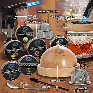 WONKYWARE Cocktail Smoker Kit with Torch Old Fashioned Drink Smoker kit with 6 Flavors Wood Chips for Bourbon Cocktail Smoker, Whiskey Smoker Infuser kit for Father, Husband, Friends (No Butane)