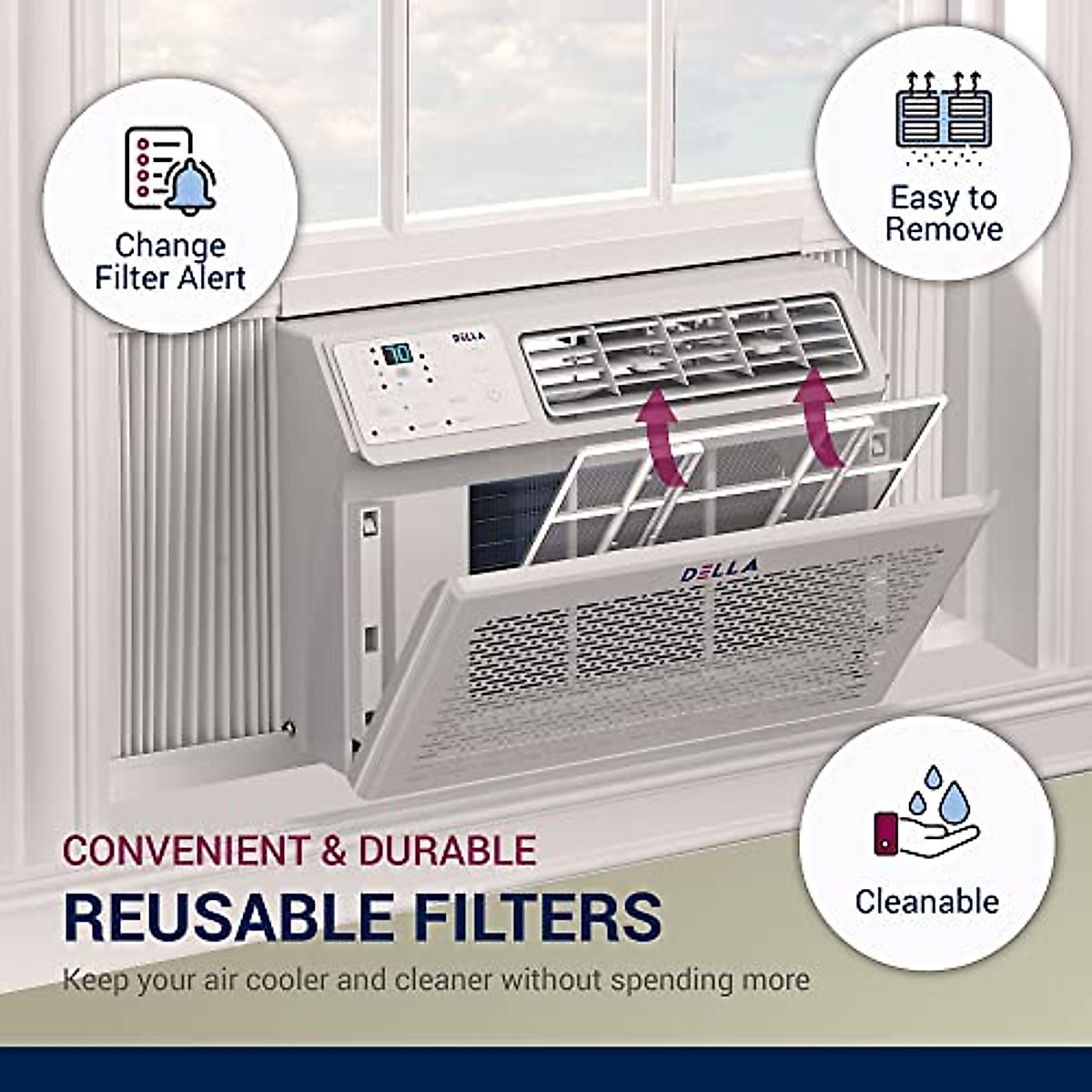 DELLA 8000 BTU 115V/60Hz Energy Saving Window Air Conditioner Whisper Quiet AC Unit with WIFI Smart Controls, Remote, Dehumidifier, Fan, Cools Up to 350 Sq. Ft.