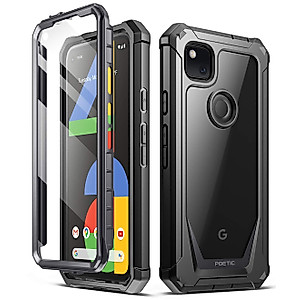 Poetic Guardian Series for Google Pixel 4a 5.8 inch (2020) Case, Full-Body Hybrid Shockproof Bumper Cover with Built-in-Screen Protector, Black/Clear
