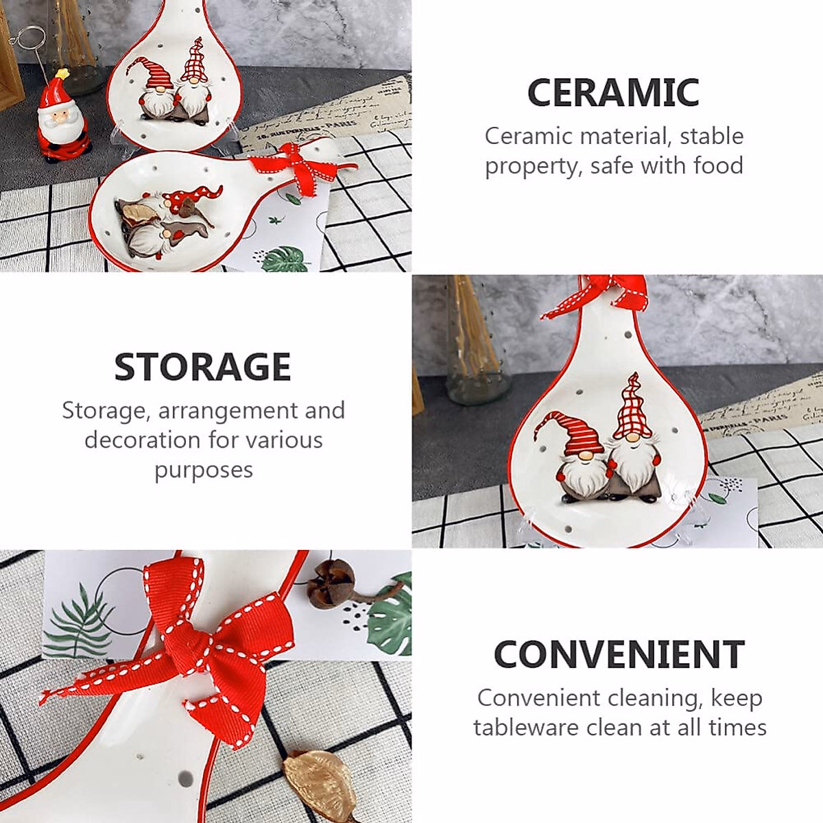 Luxshiny Ceramic Spoon Rest, Utensil Rest Spoon Rest For Stove Top, Cooking Spoon Holder With Decorative Bow Tie