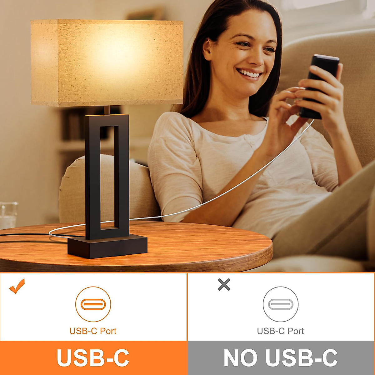 Seealle Bedroom Lamps for Night Stands - Touch Control, 3 Way Dimmable, USB C+A Charging, LED Bulbs, Easy Assembly