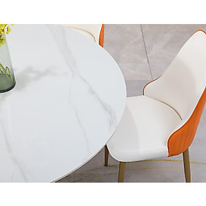 Modern Engineered Stone Dining Table - 53" Round Dining Table with Cylindrical Base, 1-Piece Dining Room Table for Up to 6 for Kitchen, Restaurant