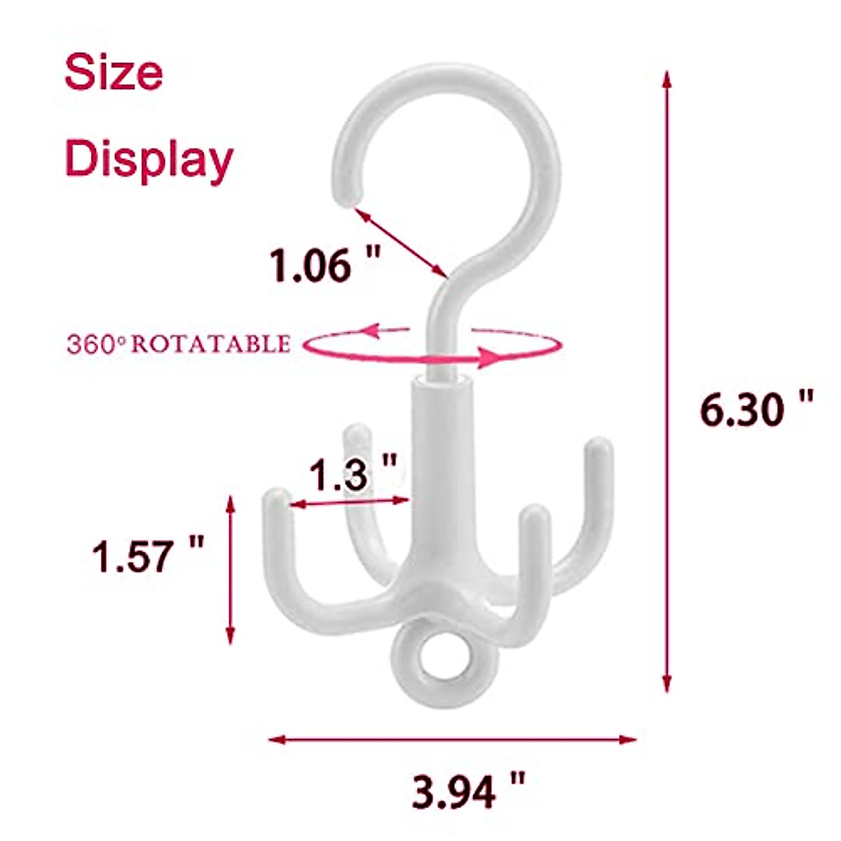 LIUHE 3 Pack Hangers for Closet, 4 Claws 360 Degree Rotatable, 6.3 Inches Large Size Twirl Stackable Hooks Tie Racks for Scarves Belts Ties Clothes Bags Shoes Scarf Closet Organizer Closet Storage