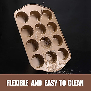 Joho Baking Nonstick Muffin Pan, Mini Cupcake Pan Set, Muffin Tins for Baking, 2 Pack, 12-Cup and 24-Cup, Gold