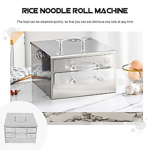 Rice Noodle Roll Steamer Machine - 2 Layers 2 Trays Chinese Cantonese Cheung Fun Changfen Maker for Commercial and Home Use with Extra Stainless Steel Holed Steam Tray and Long Handle