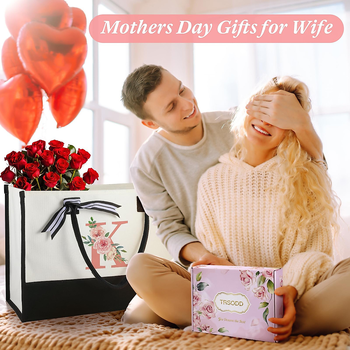 TRSODD Birthday Gifts for Women Mothers Day Gifts for Mom Wife Grandma Daughter Sister Teacher Appreciation Tote Bag and Makeup Bag Set B