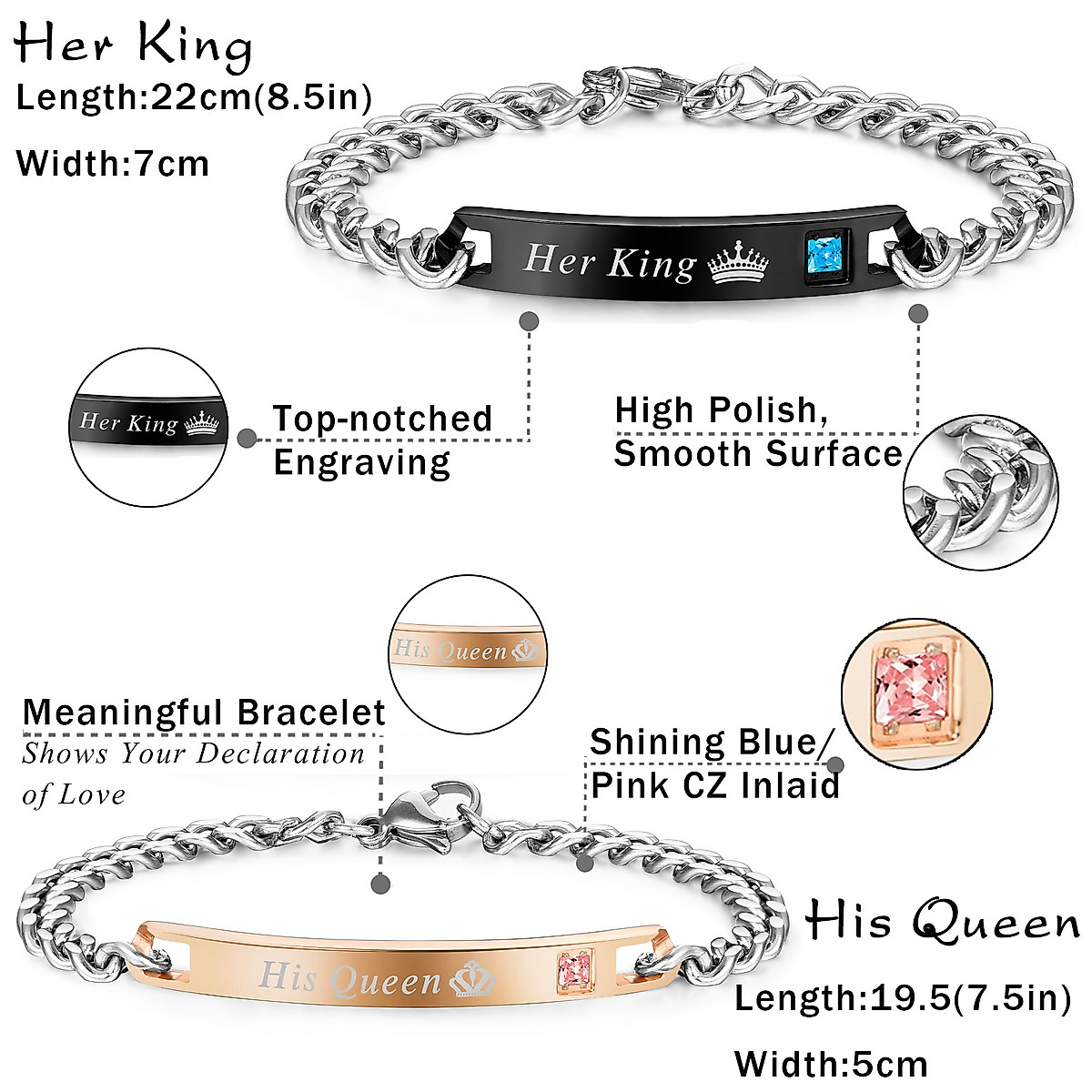 FIBO STEEL 4 Pcs Couples Bracelet for Men Women His & Her Crown Queen Bracelets Set 8mm Beads Bracelets