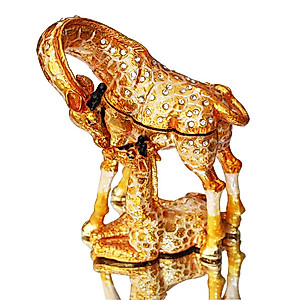 Waltz&F Hand Painted Enameled Giraffe mother and child Decorative Hinged Jewelry Animal Trinket Box Unique Home Decor