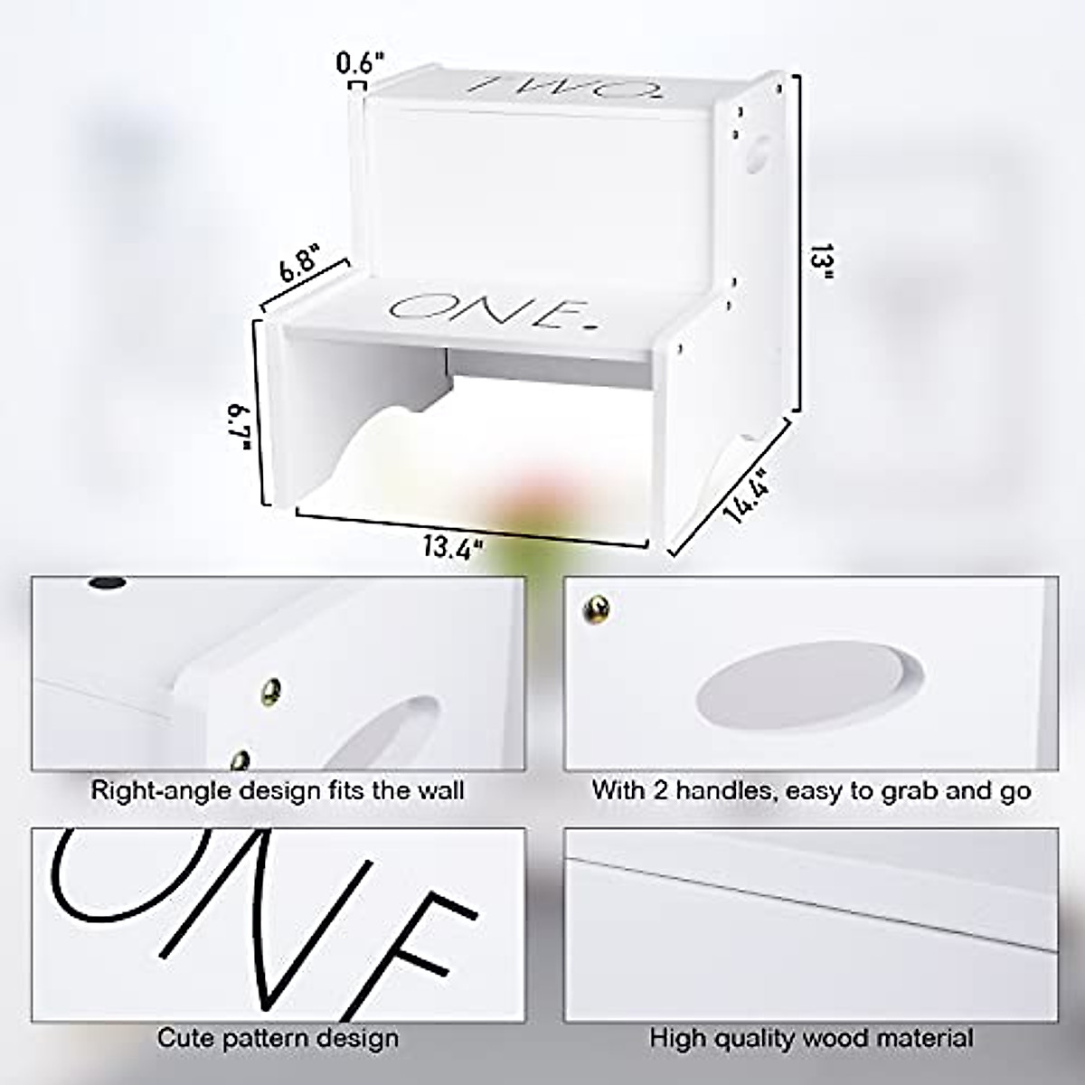 Kids 2-Step Wood Step Stool White Two Step Children's Stool with Handles Dual Height Wooden Toddler Step Stool for Kids Mini Wooden Stepping Stand for Room Kitchen