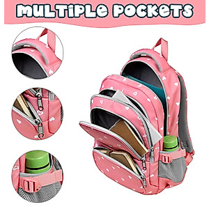 BLUEFAIRY Lightweight Water Resistant Backpack for Girls, Pink, 5-9 Years, Laptop Compartment, Adjustable Shoulder Straps, Breathable Mesh