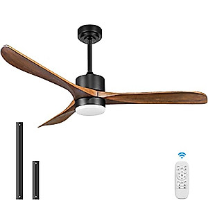 Wisful Outdoor Ceiling Fans with Lights and Remote Control, 56" Wood Ceiling Fan with Light Memory and Quiet Reversible DC Motor for Bedroom Living Room Patio, Walnut and Matte Black