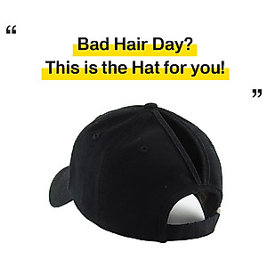 PONY-CLASSIC BLK Classic Plain Ponytail Messy High Bun Headwear Adjustable Cotton Trucker Mesh Glitter Hat Baseball Cap (Adjustable, Black Classic)