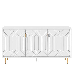 VilroCaz Modern 65'' Storage Sideboard Cabinet with Adjustable Shelves and Metal Legs, TV Stand for TV up to 70 inch, Center Console Table Sofa Table for Entryway Living Room Kitchen (A2-White)