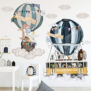 SENGTER Animals Travel Around The World Wall Stickers Cute Posters Hot Air Balloon Wall Decals Animal Stickers Kids Wall Decor Wall Murals Wall Decorations for Living Room Bedroom Nursery Decor