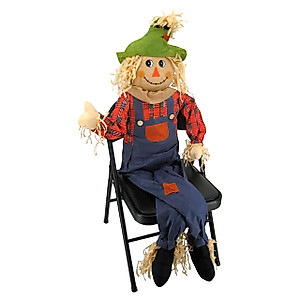 RZ Express Studios 63" Large Sitting Scarecrow Fall Harvest Halloween Porch Sitter Decoration