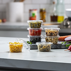 (2 oz - 100 Sets) Clear Diposable Plastic Portion Cups With Lids, Small Mini Containers For Portion Controll, Jello Shots, Meal Prep, Sauce Cups, Slime, Condiments, Medicine, Dressings, Crafts,