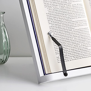 Navaris Bamboo Book Stand - Hands-Free Reading Recipe Cookbook Tablet Holder with 2 Adjustable Metal Page Holders with Grips - Bamboo Easel - White