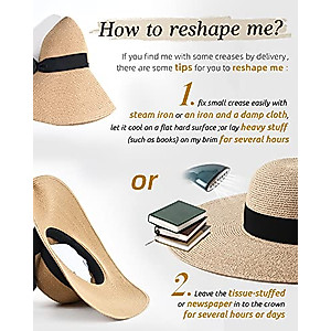 Sun Straw Hat Wide Brim UPF 50 Summer Foldable Roll up Floppy Beach Hats for Women