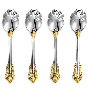 KEAWELL 6" Tea Spoons Set of 4, Coffee Espresso Demitasse Vintage Tea Spoon, 18/10 Stainless Steel, Gold Accent