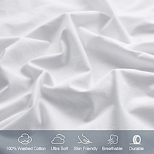 PHF 100% Garment Washed Cotton Fitted Sheet Full Size - Cozy Cloud Soft Linen Like Bottom Sheet Only with Elastic Deep Pockets, Easy Fit Breathable Warm not Shrink,54"x 75",White,No Pillowcase