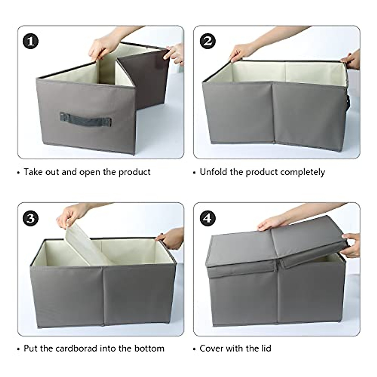 HNbeyond Foldable Linen Cube Storage Bin with Lids and Handles for Clothes CD Toys-Storage Baskets for Shelves-Closet Organizers and Storage, Grey (Small:15.16''L9.84''W7.09''H)