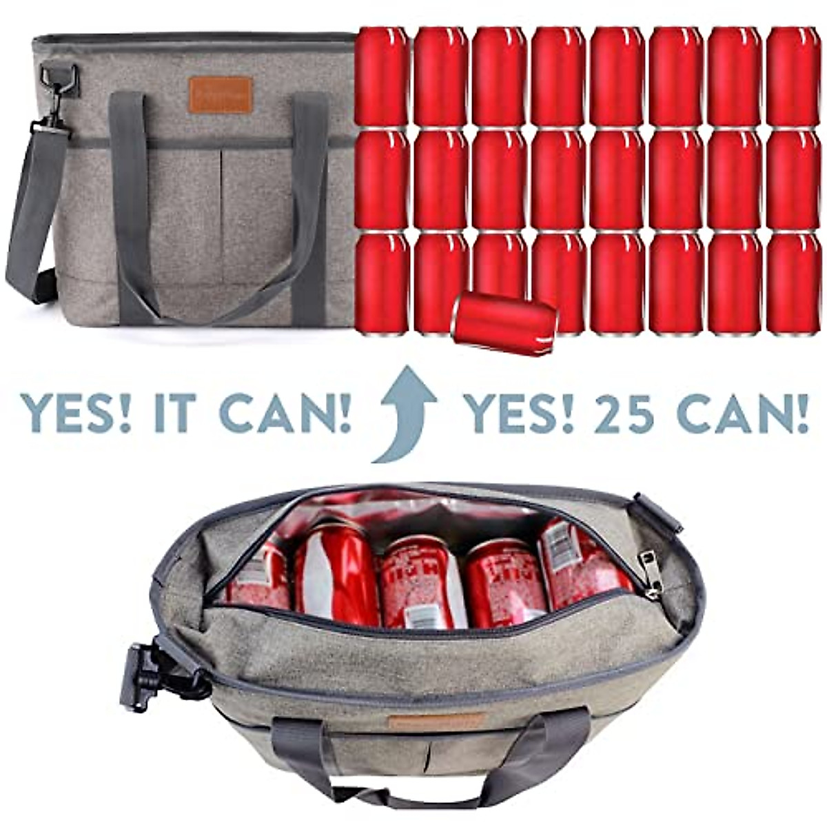 16L Large Insulated Bag, 25CAN Waterproof Cooler Carrier Bag, Thermal Picnic Tote, Lunch Bags for Outdoor Camping, Beach Day or Travel, Collapsible Grocery Shopping Storage Bag - Mother Father Gift