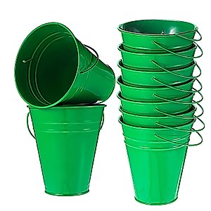 12 Pack Halloween Galvanized Buckets, Metal Bucket with Handle, 5 Inch, Tin, Mini Round Flower Pot Plant Basket, Kids Party Supplies for Christmas Halloween Candy Bars Vase Crafts Favors(Green)