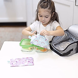 Bumkins Snack Bags, Reusable Fabric, Washable, Food Safe, BPA Free - Unicorns & Rainbows (2-Pack)