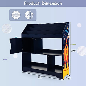 Costzon Kids Bookshelf and Toy Storage Organizer, Multifunctional Children’s Bookcase with 3 Tier Montessori Shelf, Toddler Book and Toy Storage Cabinet for Playroom, Bedroom, Nusery (Blue Space)