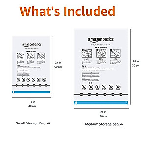 Amazon Basics Roll-Up Travel Storage Bags, 12 Packs of 6 (Small & Medium), Multiple, Clear