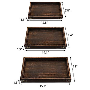 TOPZEA 3 Pack Wood Serving Tray, Rectangular Butler Serving Tray with Handle, Coffee Table Tray Decorative Ottoman Tray for Tea, Coffee, Breakfast, Table Centerpieces