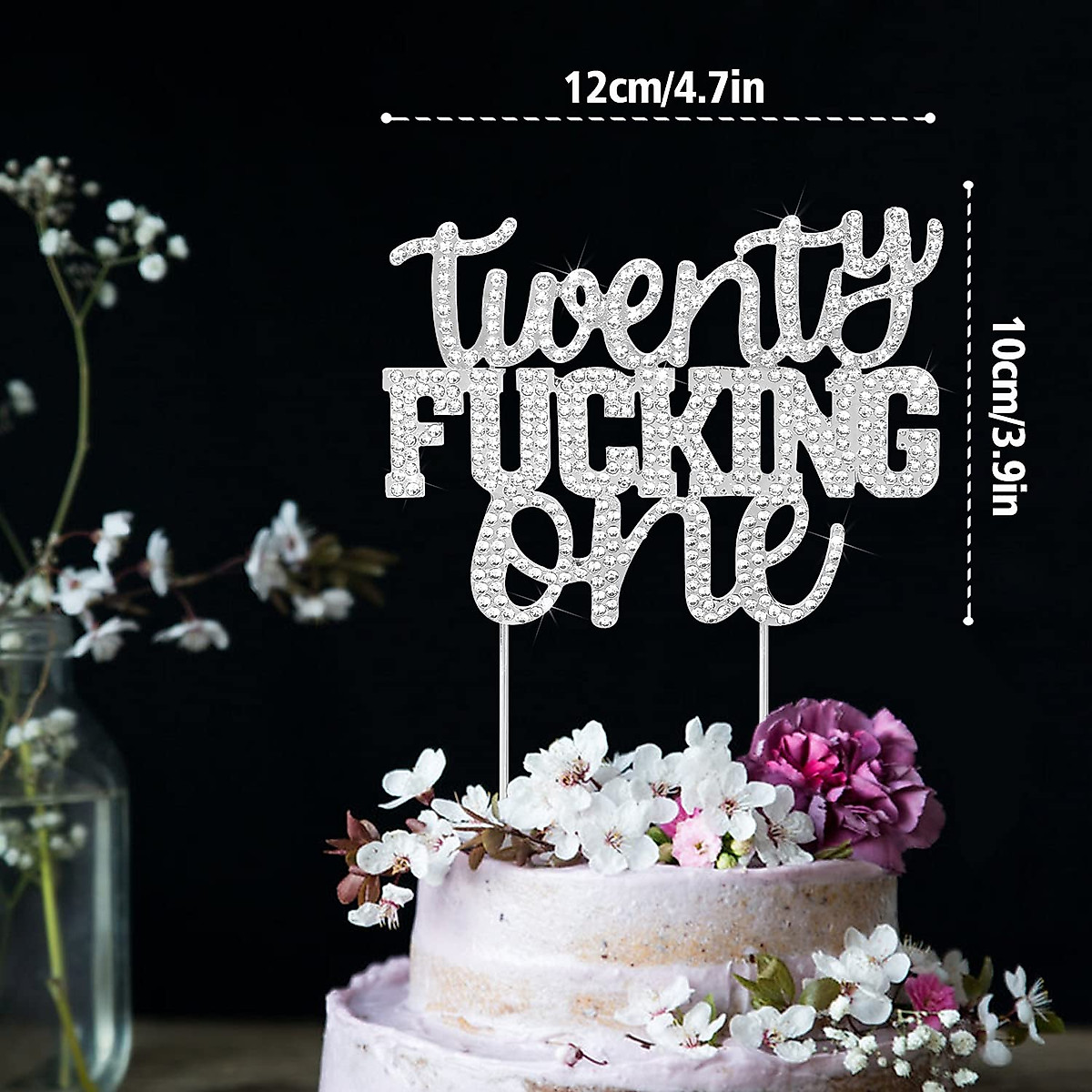 LINGTEER Happy 21st Birthday Silver Rhinestone Cake Topper - Cheers to 21 Years Old Birthday Party Cake Centerpieces Topper Decorations Gift Sign.