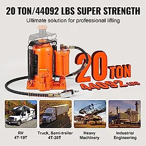 VEVOR Air Hydraulic Bottle Jack, 20 Ton/44,092 LBS All Welded Bottle Jack, 10.4-19.7 inch Lifting Range, Manual Handle and Air Pump, for Car, Pickup, Truck, RV, Auto Repair, Industrial Engineering