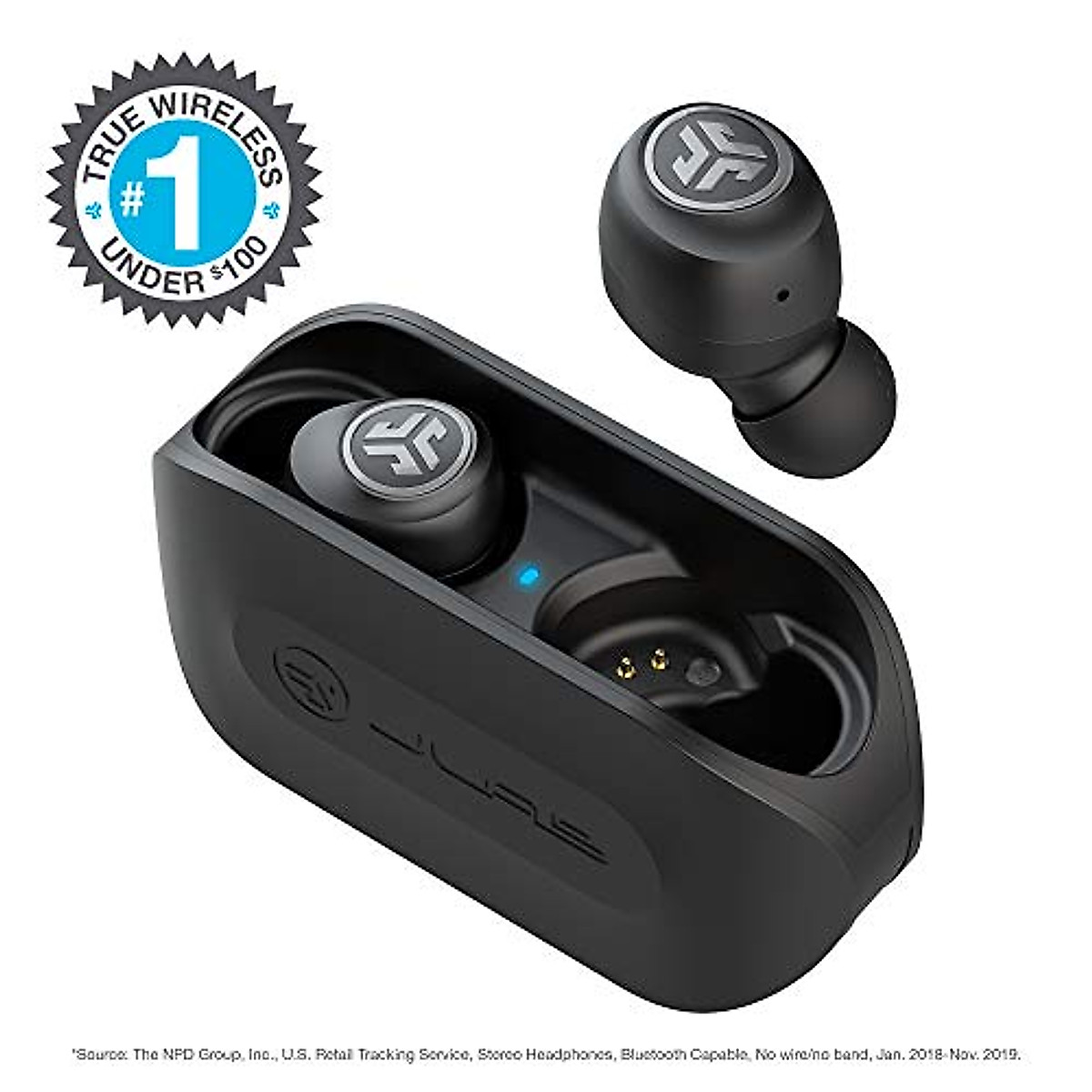 JLab Go Air True Wireless Bluetooth Earbuds + Charging Case | Black | Dual Connect | IP44 Sweat Resistance | Bluetooth 5.0 Connection | 3 EQ Sound Settings Signature, Balanced, Bass Boost