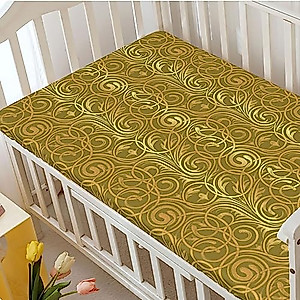 Damask Themed Fitted Mini Crib Sheets,Portable Mini Crib Sheets Soft & Stretchy Fitted Crib Sheet - Great for Boy or Girl Room or Nursery,24“ x38“,Pale Coffee Fawn