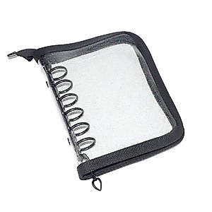 Clear A7 Binder Wallet Zipper Balck 6 Ring Glitter Budget Binders Loose Leaf Zip Up Binding Cover for Cash Envelopes System Photocard Album Journaling Planner (Black 4.5“x6)