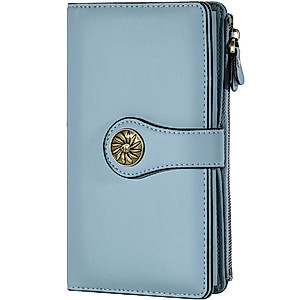 Travelambo Womens RFID Blocking Large Capacity Luxury Waxed Genuine Leather Clutch Wallet Multi Card Organizer