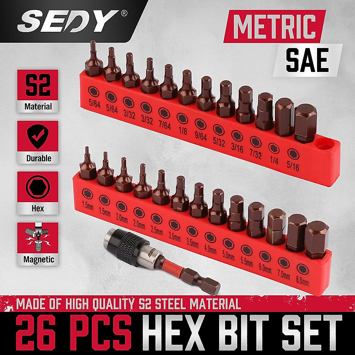 25-Piece Hex Bit Set - Premium Allen Key Drill Bit Set, Durable Allen Wrench Drill Bits, Hex Ket Drill Bit Set & Quick Change Bit Holder, SAE Metric Hex Drill Bit Set Strong Magnetic Tips