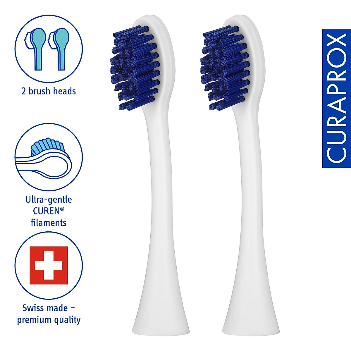 Curaprox Hydrosonic CHS 300 Power Duo Replacement Brush Heads, 2 Pieces - Curaprox Electric Toothbrush Heads/Replacement Toothbrush Heads - 2 Pack